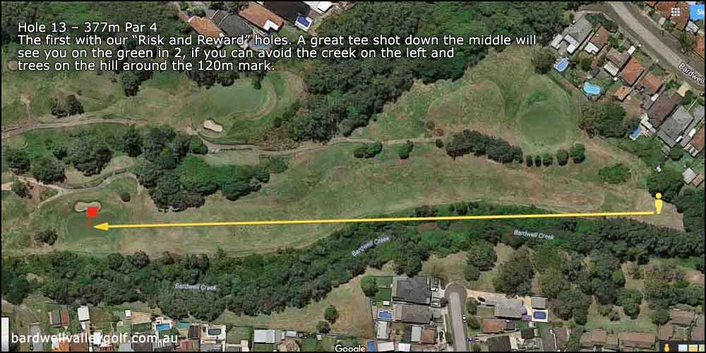 Hole 13, 377 metres, Par 4 - Bardwell Valley Golf Club
